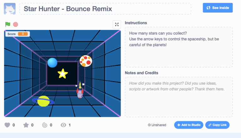 Simple Scratch Coding Game – Star HunTer – Teacher's Notes