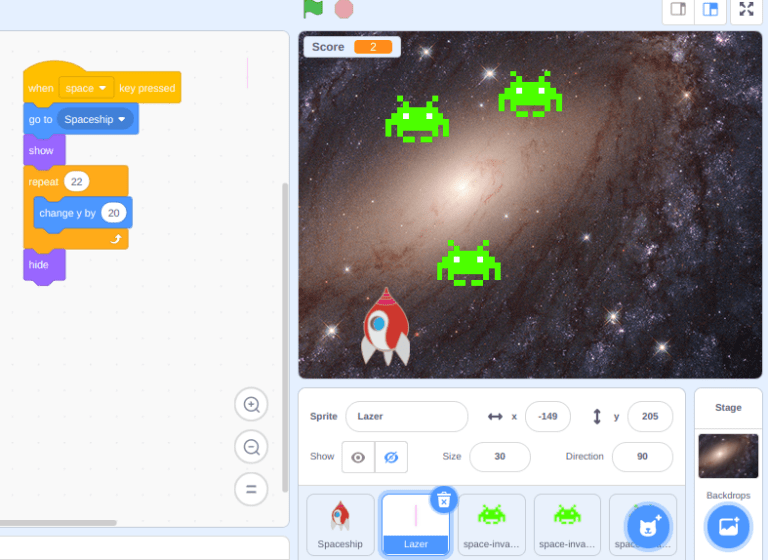 Scratch – Code Basic Space Invaders Game – Teacher's Notes