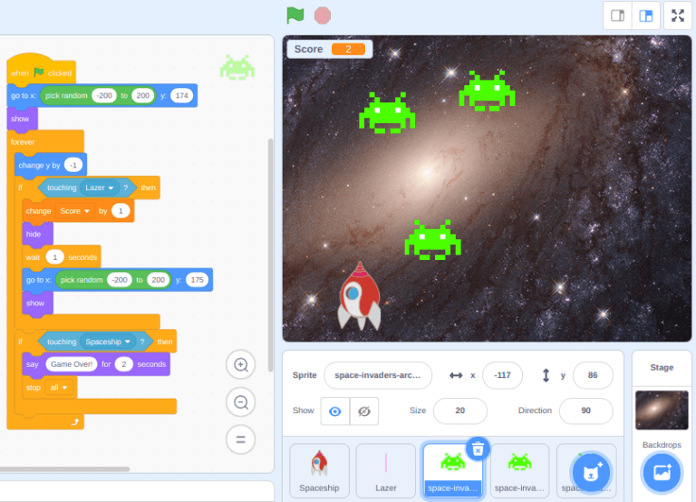 Scratch – Code Basic Space Invaders Game – Teacher's Notes