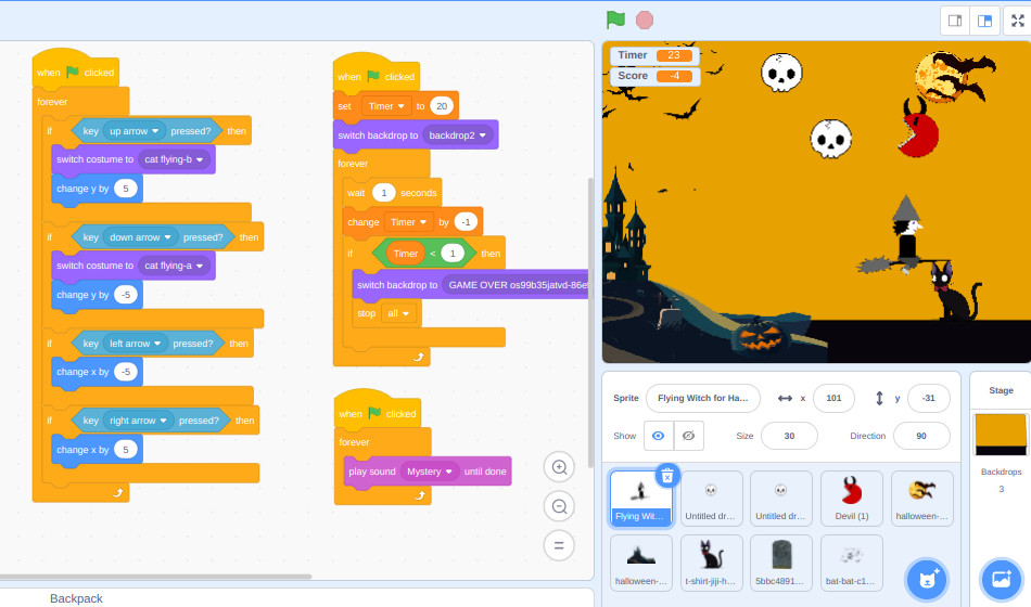Basic Halloween Game Scratch – Teacher's Notes