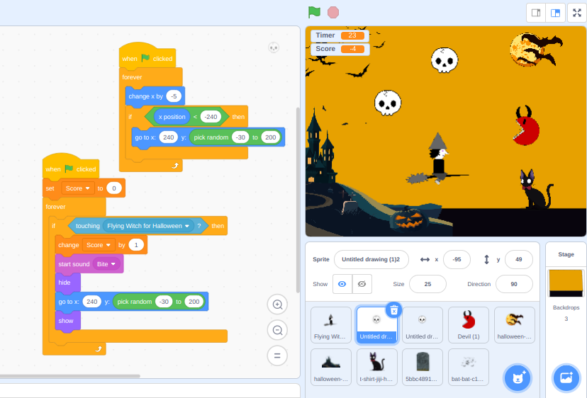 Basic Halloween Game Scratch – Teacher's Notes