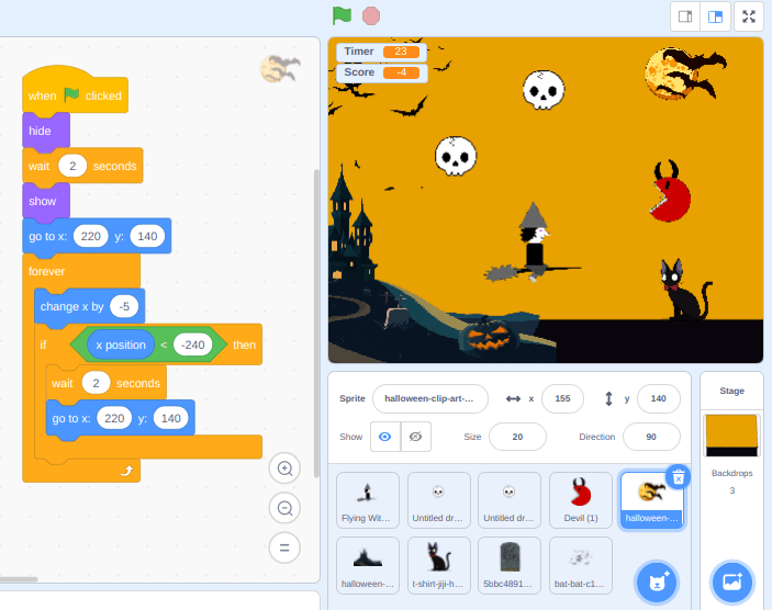 Basic Halloween Game Scratch – Teacher's Notes
